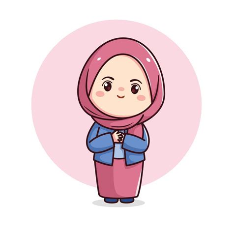 Cute Hijab Girl Feeling Grateful Kawaii Chibi 21625193 Vector Art At