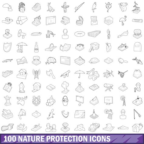 100 iconos de protección de la naturaleza estilo de esquema 8855918