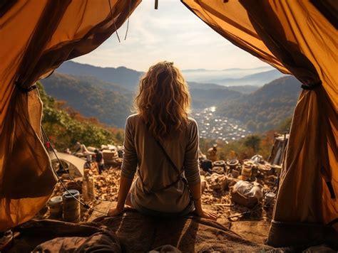 Premium Ai Image Girl In A Tent View From The Back Generative Ai