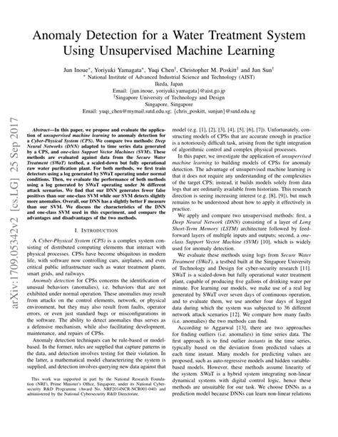 Pdf Anomaly Detection For A Water Treatment System Using Unsupervised Machine Learning