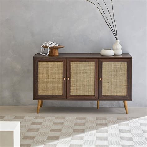 120cm Sideboard Cabinet With Wooden Effect Dark Wood Colour Sweeek
