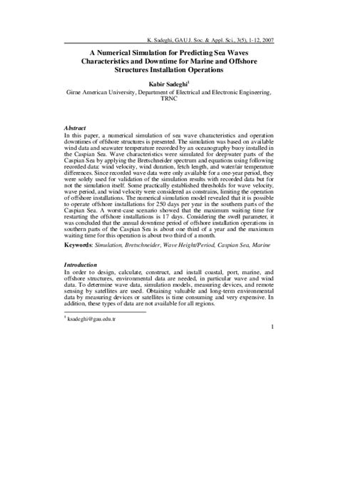 Pdf A Numerical Simulation For Predicting Sea Waves Characteristics And Downtime For Marine