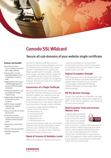 How Comodo Wildcard Ssl Is Secure All The Sub Domain In A Single Certificate Easywildcardssl Pdf