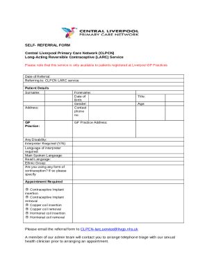 Long Acting Contraceptive Service Larc Self Referral Doc Template