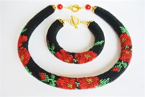 Bead Crochet Necklace Bracelet Jewelry Set Night Etsy