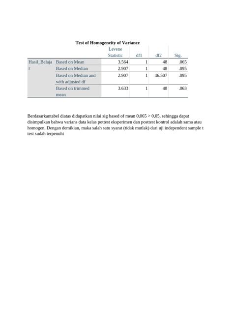 Uji Homogenitas Eksperimen Dan Kontrol Pdf