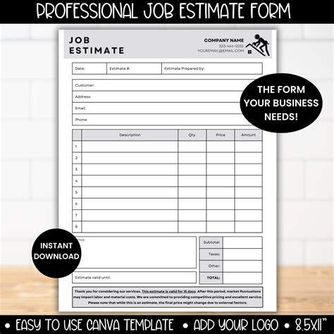 Job Estimate Form Template
