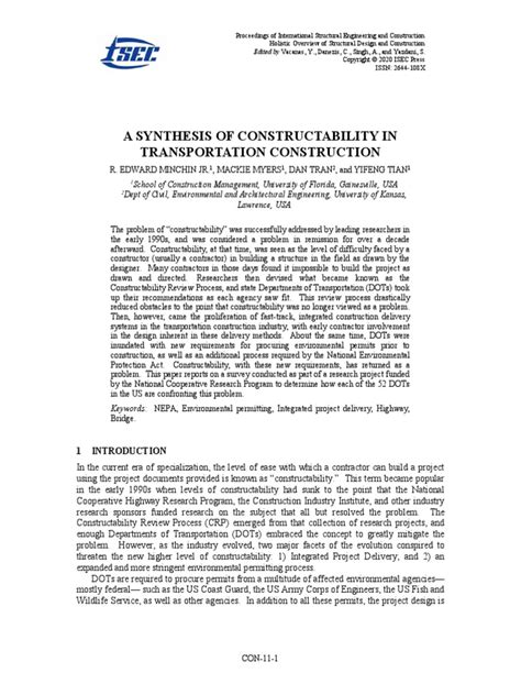 A Synthesis Of Constructability In Trans Pdf National Environmental