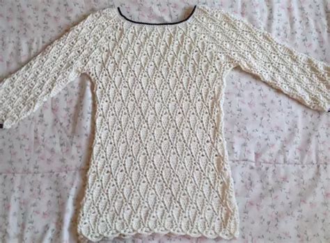 Polera Hilo Crochet Manga 34 Talla S Color Crema Cuotas Sin Interés