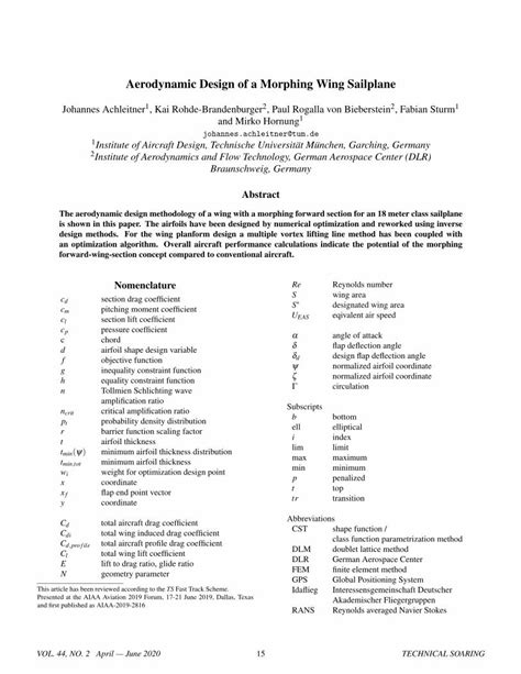 Pdf Aerodynamic Design Of A Morphing Wing Sailplane Dokumentips