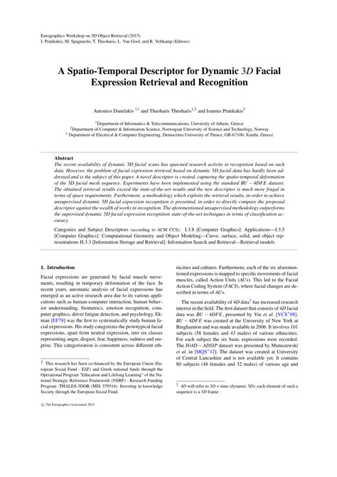 pdf a spatio temporal descriptor for dynamic 3d facial expression