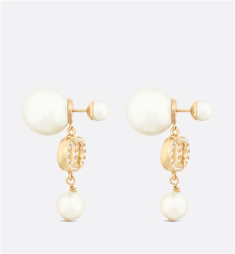 Dior Tribales Earrings Gold Finish Metal White Resin Pearls And White