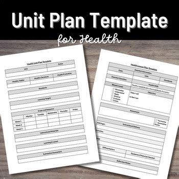 Editable Printable Health Unit Plan Template By Sarah Casey PE