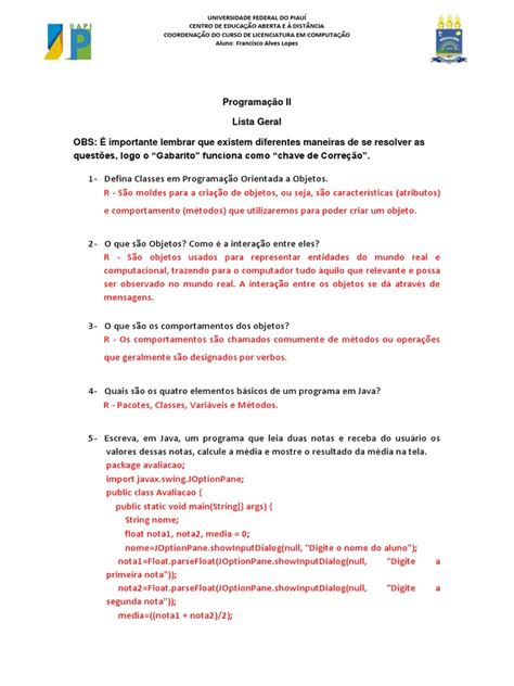 Lista Geral Exercicios Pdf Classe Programação De Computadores Java Linguagem De