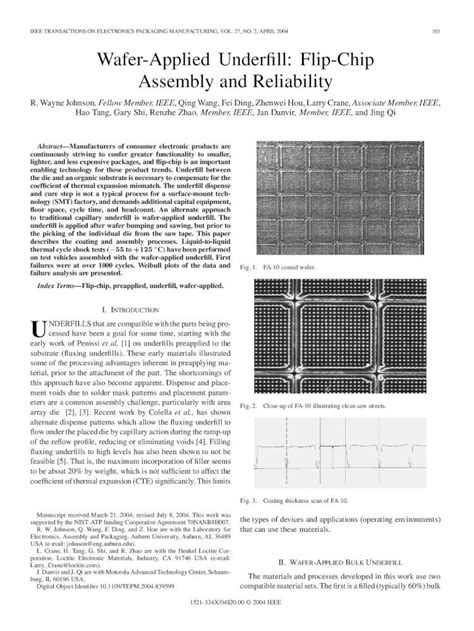 Pdf Wafer Applied Underfill Flip Chip Assembly And Reliability