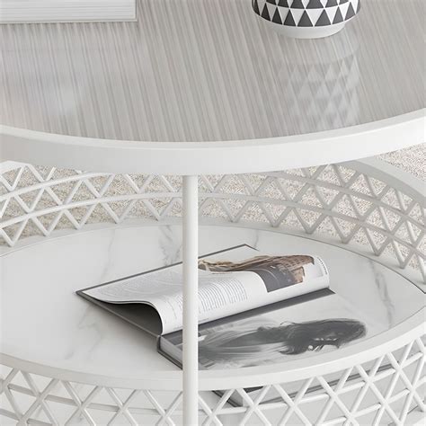 Round Glass Modern Coffee Table With Storage And Tempered Glass Top