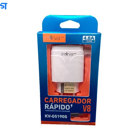 Carregador Rápido V8 Com Duas Portas Usb 4 8a De Alta Potência Inova
