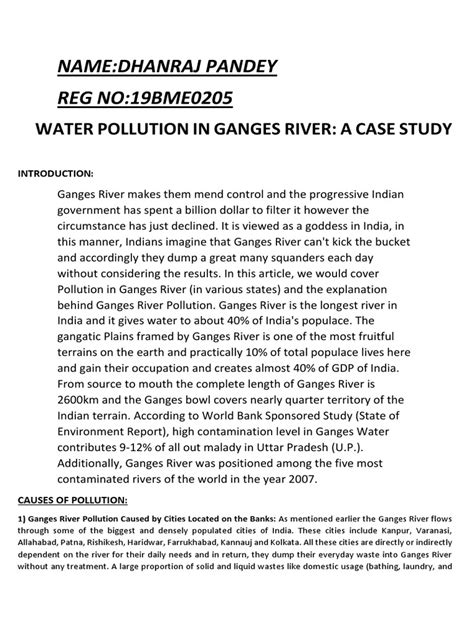 Namedhanraj Pandey Reg No19bme0205 Water Pollution In Ganges River