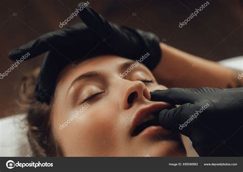 Hands Female Chiropractor Massaging Face Young Woman Lying Massage