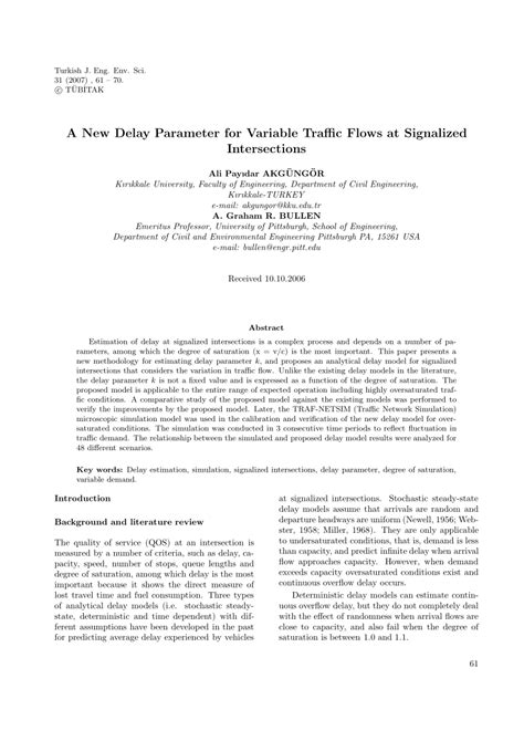 Pdf A New Delay Parameter For Variable Traffic Flows At Signalized