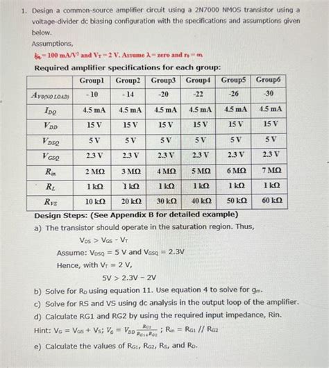 solved 1 design a common source amplifier circuit using a 2