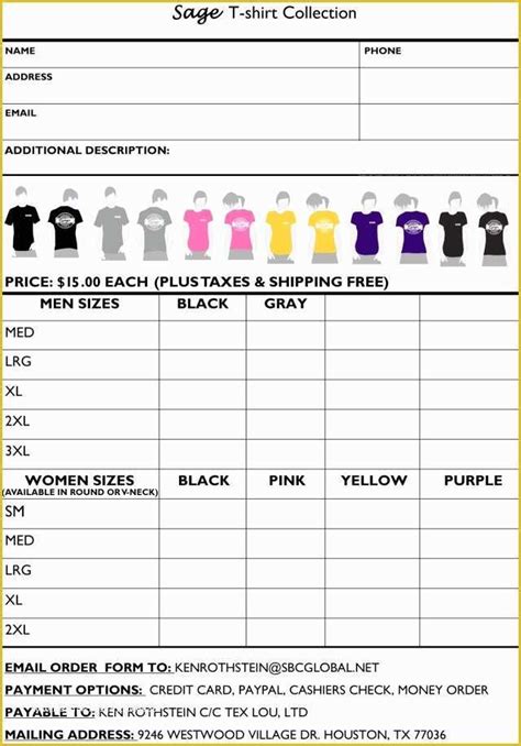Free T Shirt Order Form Template Of Printable T Shirt Order Forms Templates Excel Template