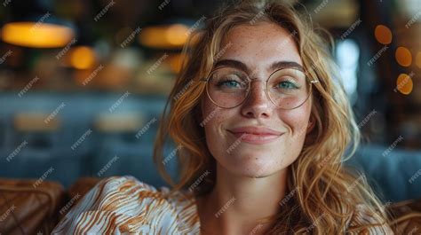 Premium Photo Portrait Of A Freckled Woman With Glasses Smiling