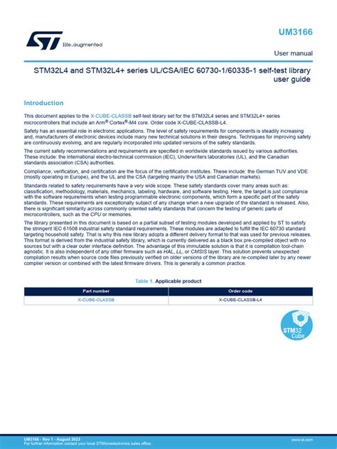 Um3166 Stm32l4 And Stm32l4 Series Ulcsaiec 607301603351 Selftest Library User Guide
