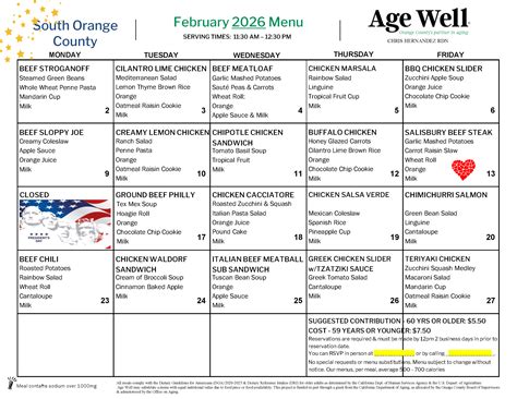 Lunch Café Menus February Age Well Senior Services