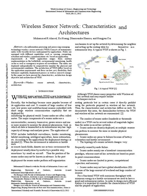 wireless sensor network characteristics architectures and pdf