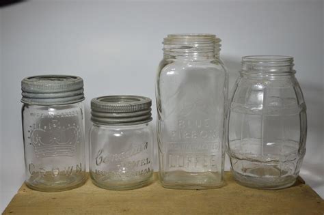 Vintage Glass Jars Lot Of 4 Crown And Jewel Canning Jars Blue Ribbon