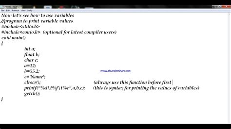 Basic C Programming Video 3 Variablesdata Typesformatspecifiers Youtube