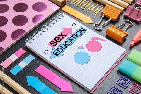 Notebook With Text Sex Education Heart Female And Male Gender Signs Woman And Man Drawings