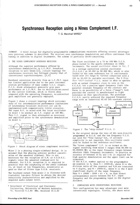 Pdf Synchronous Reception Using A Nines Complement I F