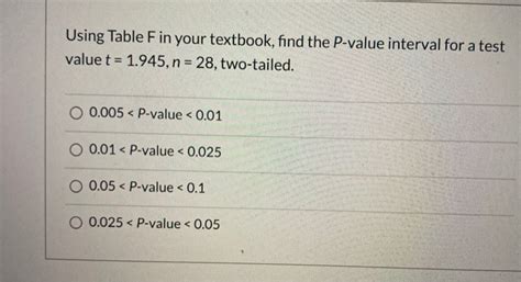 Solved Using Table F In Your Textbook Find The P Value Chegg