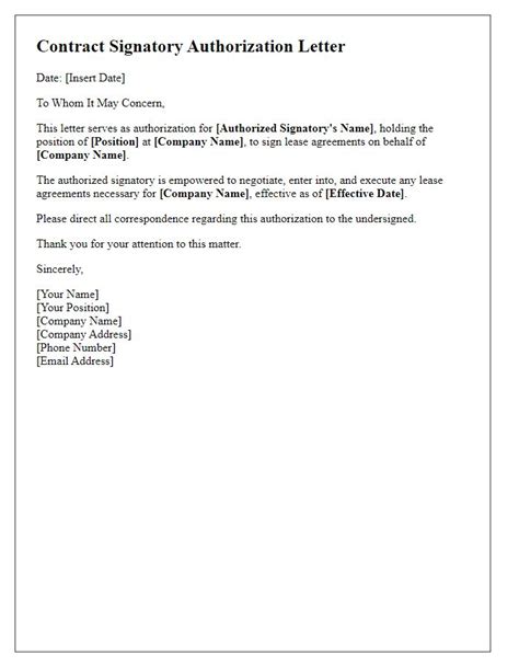 Letter Template For Contract Signatory Authorization Free Samples In Pdf Letterin