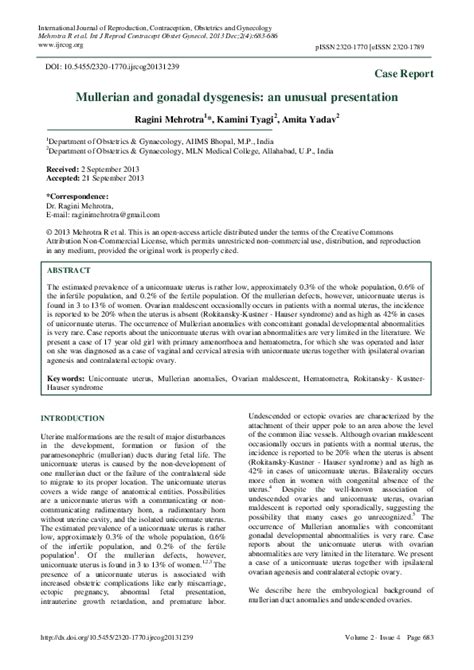 Pdf Mullerian And Gonadal Dysgenesis An Unusual Presentation