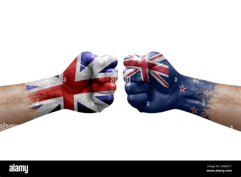 Two Hands Punch To Each Others On White Background Country Flags