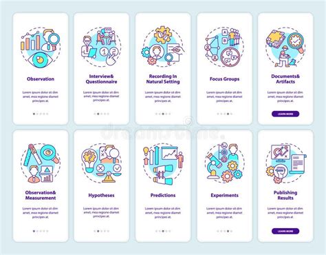 Science And Scientific Research Onboarding Mobile App Page Screen With Concepts Set Stock Vector