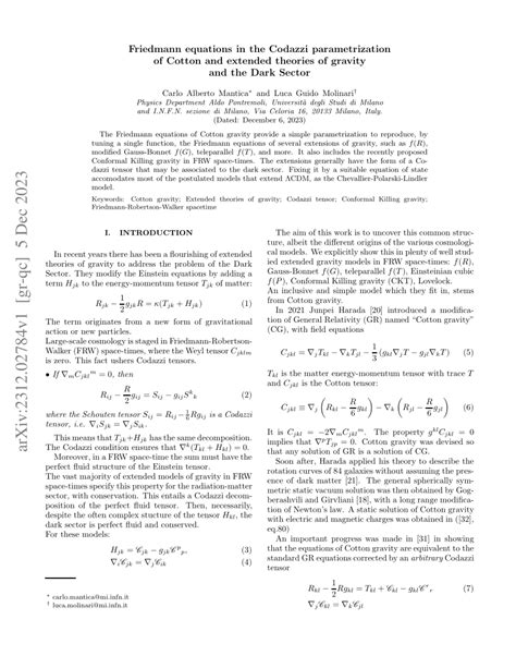 Pdf Friedmann Equations In The Codazzi Parametrization Of Cotton And