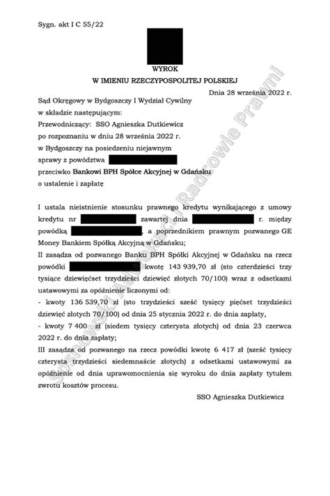 Unieważnienie kredytu we frankach GE MONEY BANK BPH SA I 143 939 70