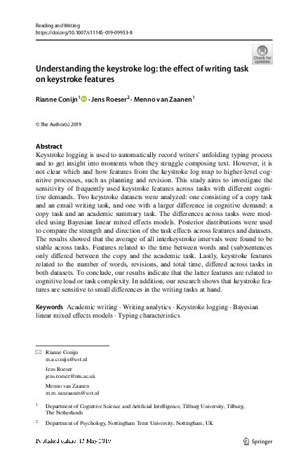 Pdf Understanding The Keystroke Log The Effect Of Writing Task On Keystroke Features