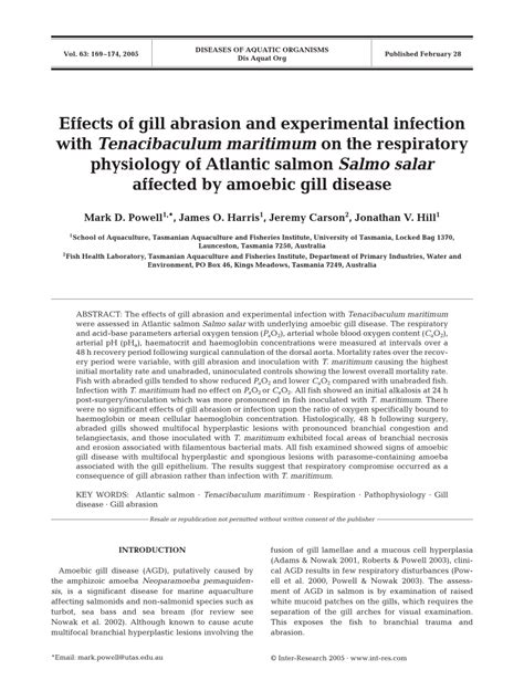 Pdf Effect Of Gill Abrasion And Experimental Infection With