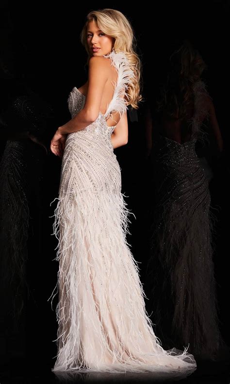 Jovani 37442 Feather Sheath Prom Gown Couture Candy