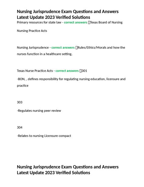 Nursing Jurisprudence Exam Questions And Answers Latest Update 2023