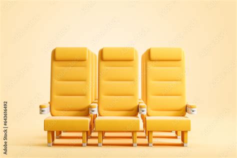 Row Of Three Yellow Airplane Seats Concept Of Economy Class Plane