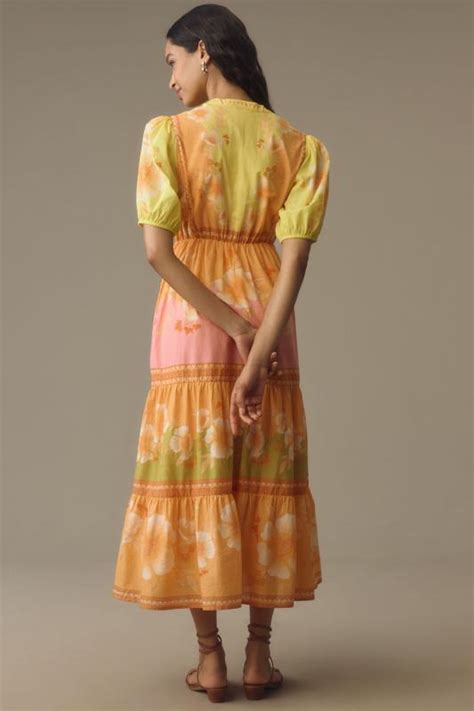 Farm Rio X Anthropologie 반소매 티어드 미디 드레스 앤트로폴로지 한국 공식 스토어 유니크한 여성 패션 및 라이프스타일 편집샵 200개이상의