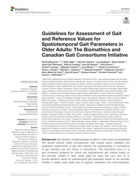 PDF Guidelines For Assessment Of Gait And Reference Values For