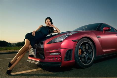 Asian Korean Hot Girl Nissan Gt R Red Car Poster My Hot Posters