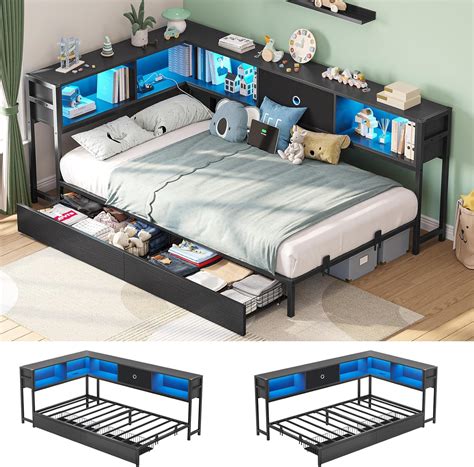 Hasuit Twin Corner Bed Frame With Storage Drawers And